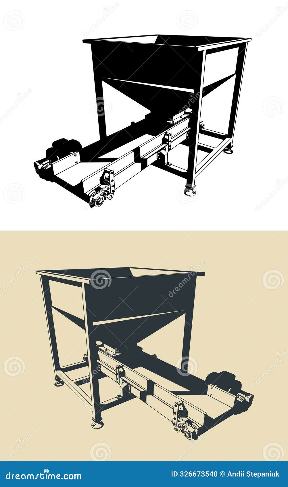 Feeding Hopper With Belt Conveyor Isometric Blueprints Cartoon Vector ...
