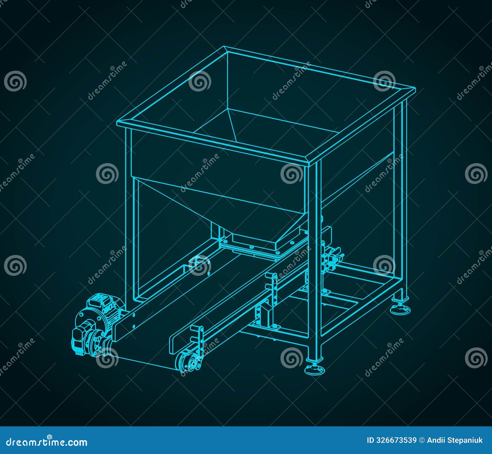 Feeding Hopper With Belt Conveyor Isometric Blueprints Cartoon Vector ...