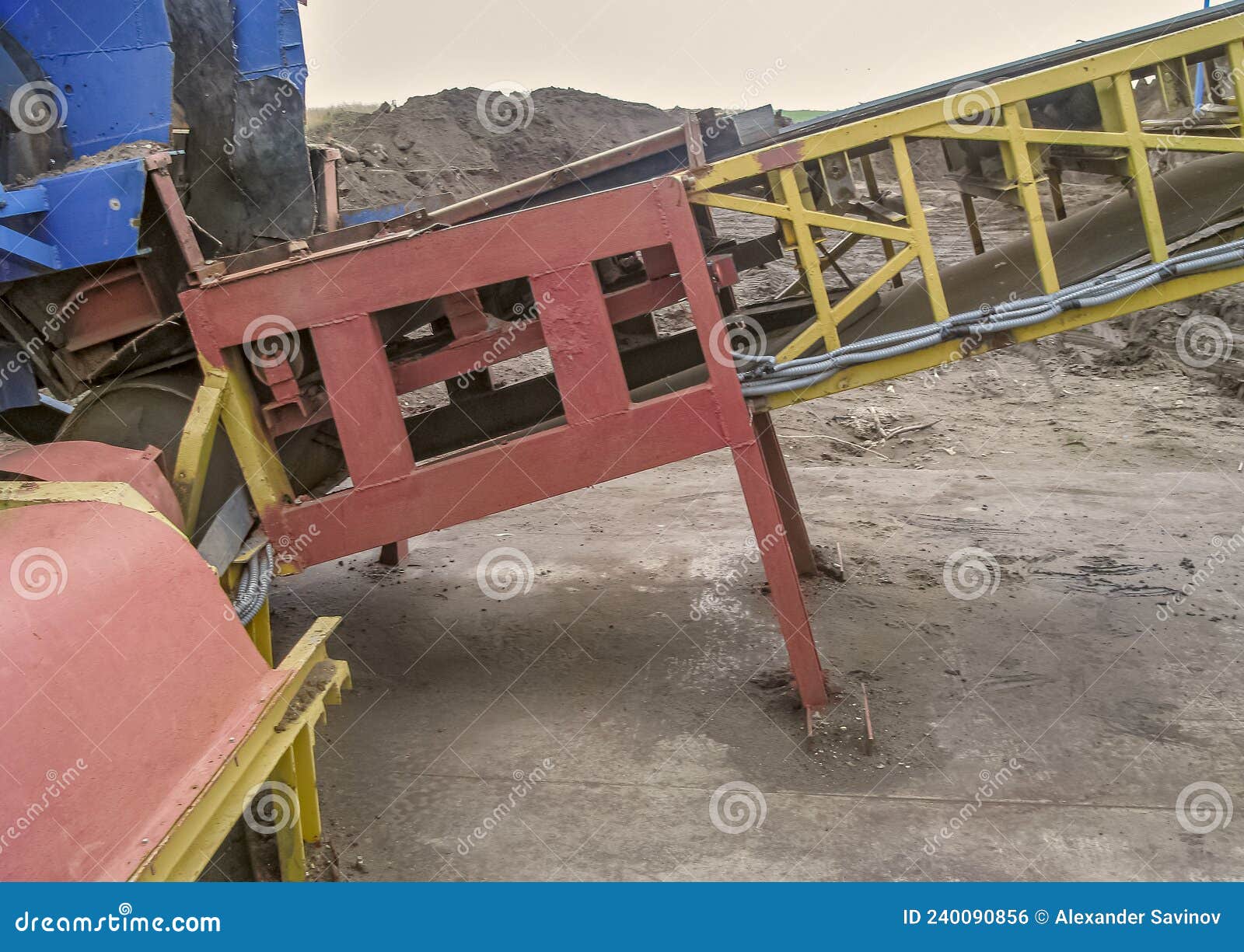 Feeding Hopper With Belt Conveyor Technical Drawings Cartoon Vector ...