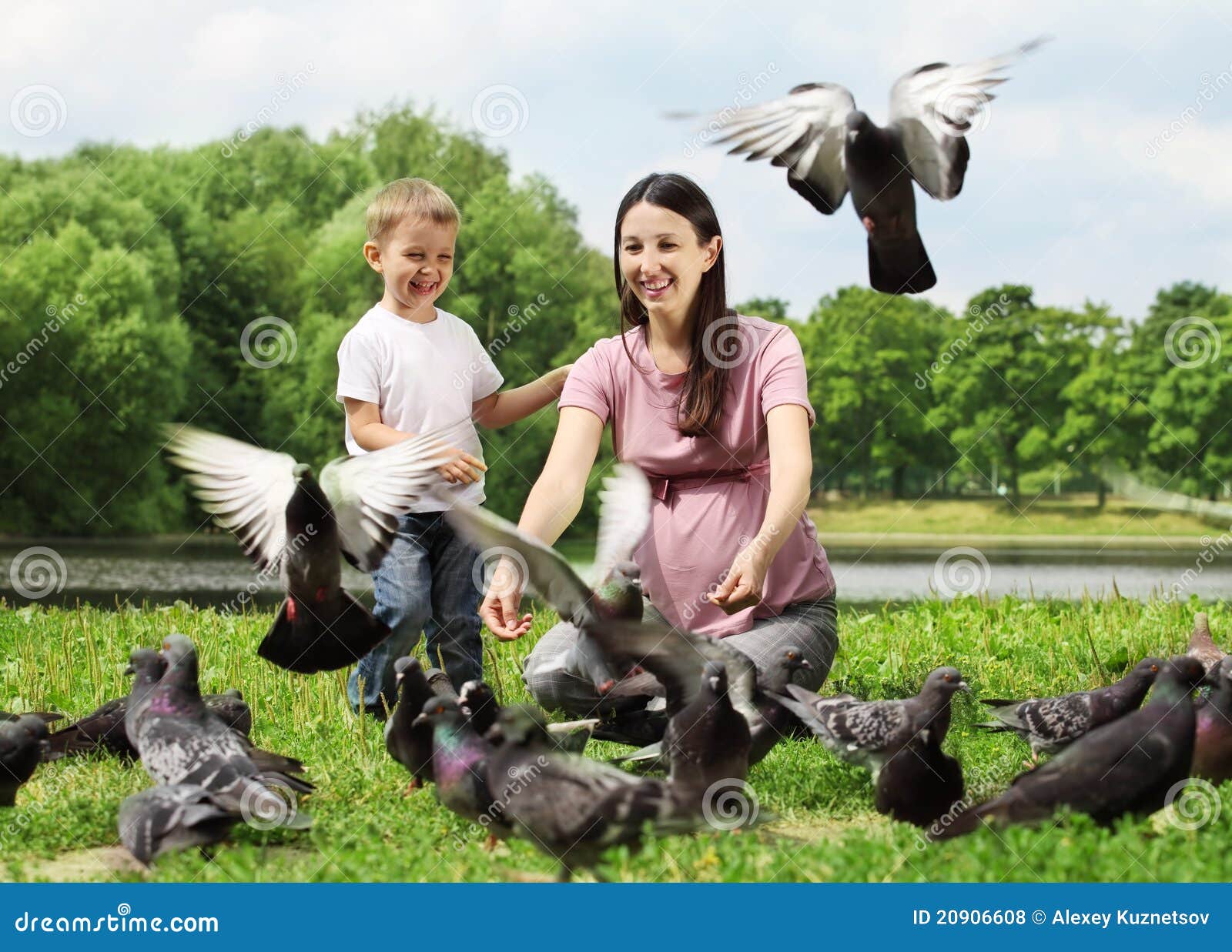 Feeding the pigeons stock photo. Image of pigeons, female - 20906608