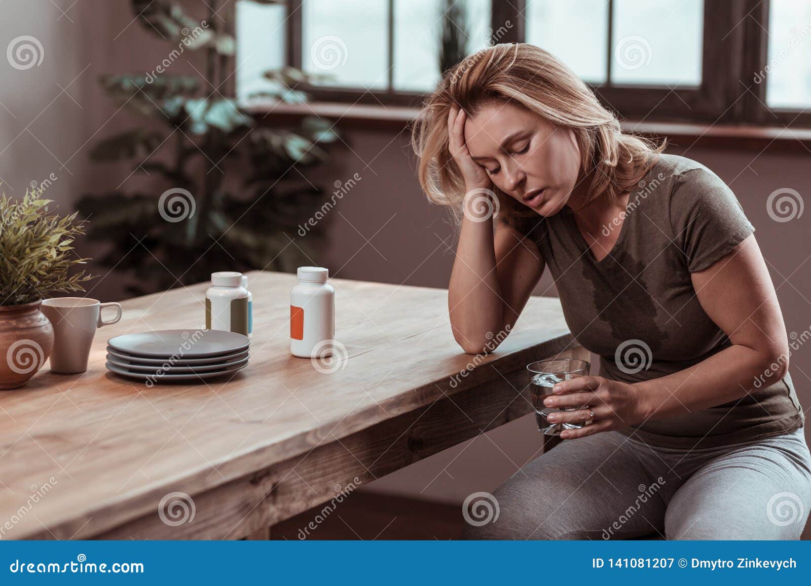 Stressed Woman Sweating and Feeling Awful after Panic Attack Stock ...