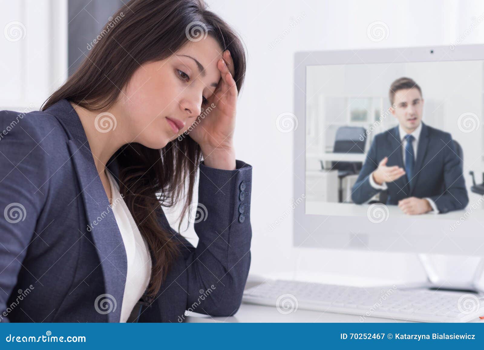 Feeling bad at work stock image. Image of indoors, brunette - 70252467