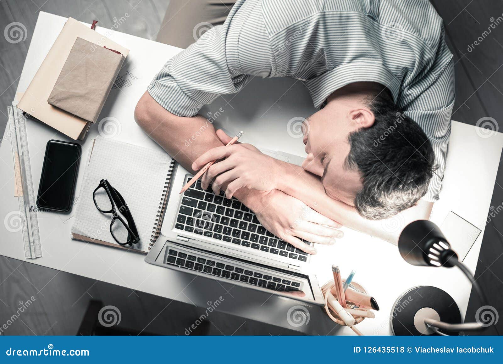 Top View of Handsome Worker Sleeping on the Table Stock Photo - Image ...