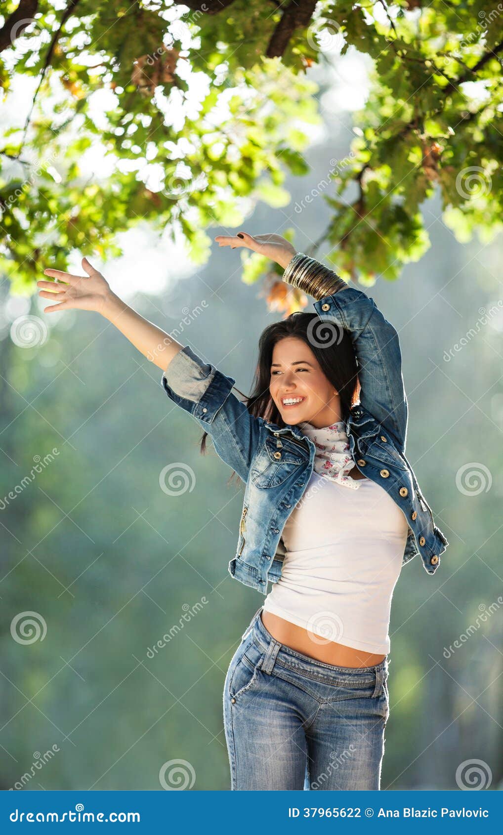 Feeling free stock photo. Image of confident, denim, leaves - 37965622