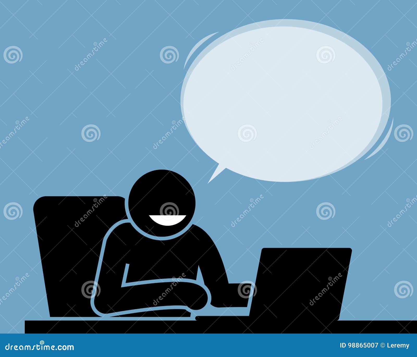 Man is Feeling Satisfied Using His Laptop. Stock Vector - Illustration ...