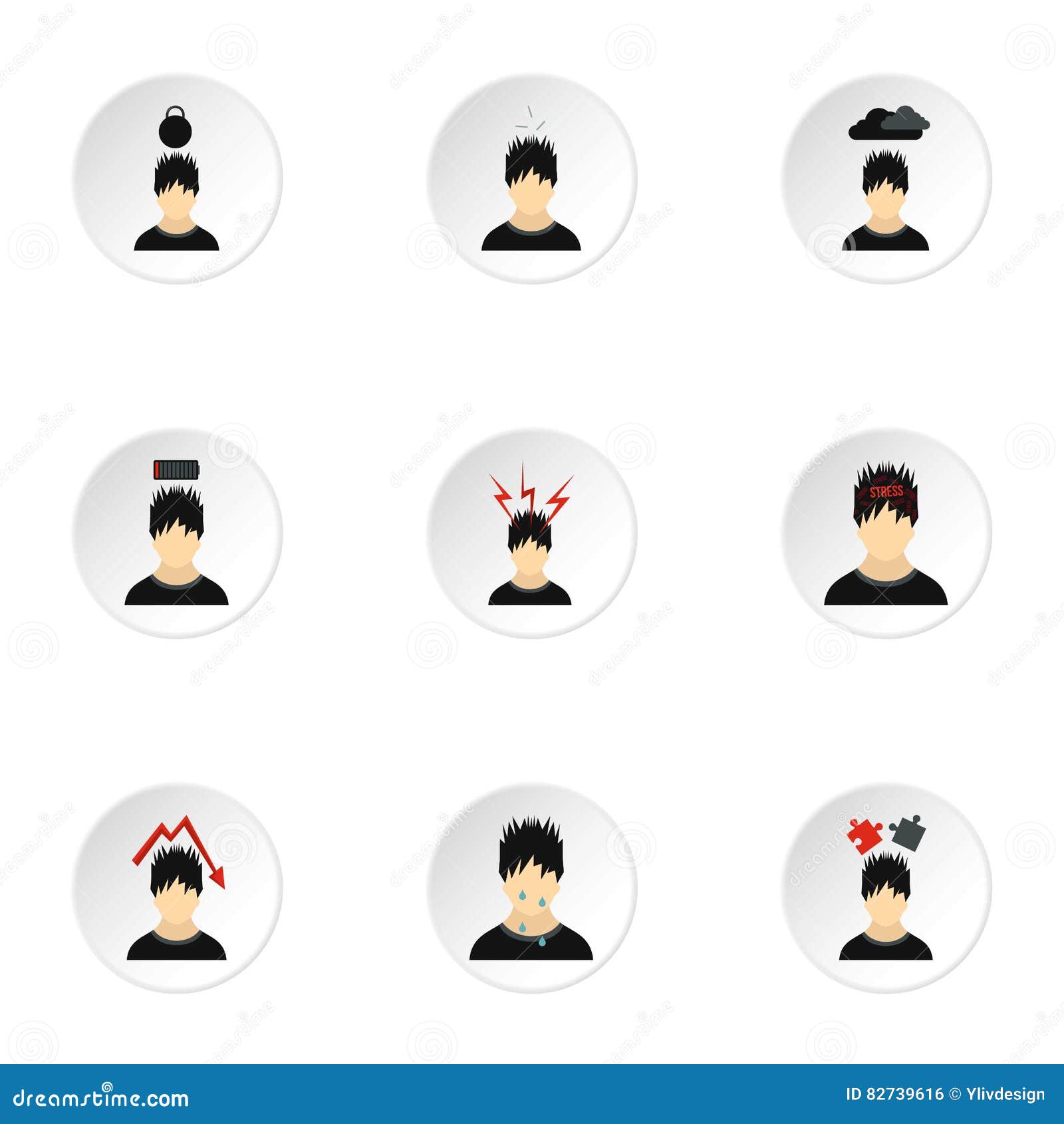 Feeling Icons Set, Flat Style Stock Vector - Illustration of hairstyle ...