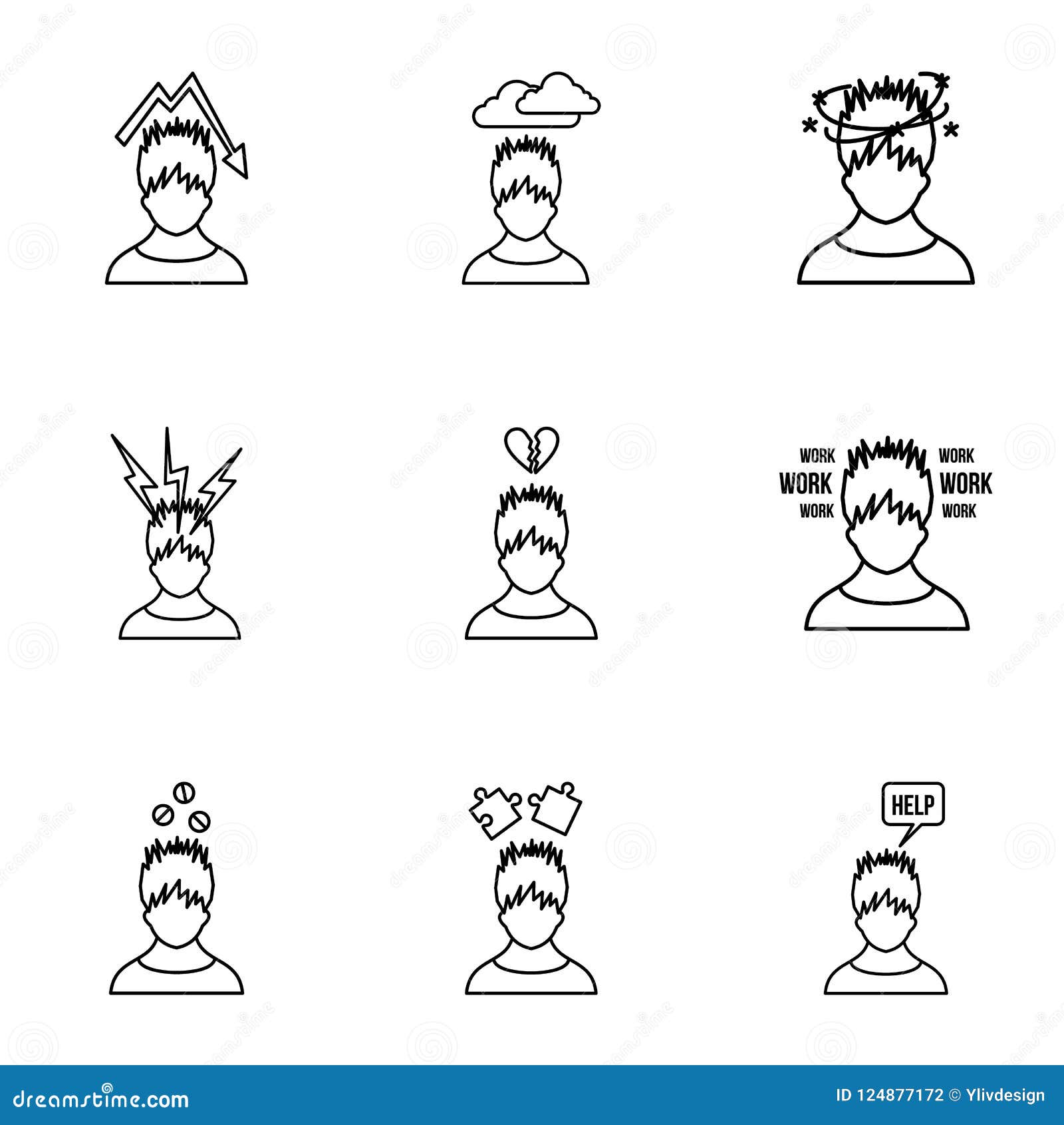 Feeling Icons Set, Outline Style Stock Illustration - Illustration of ...