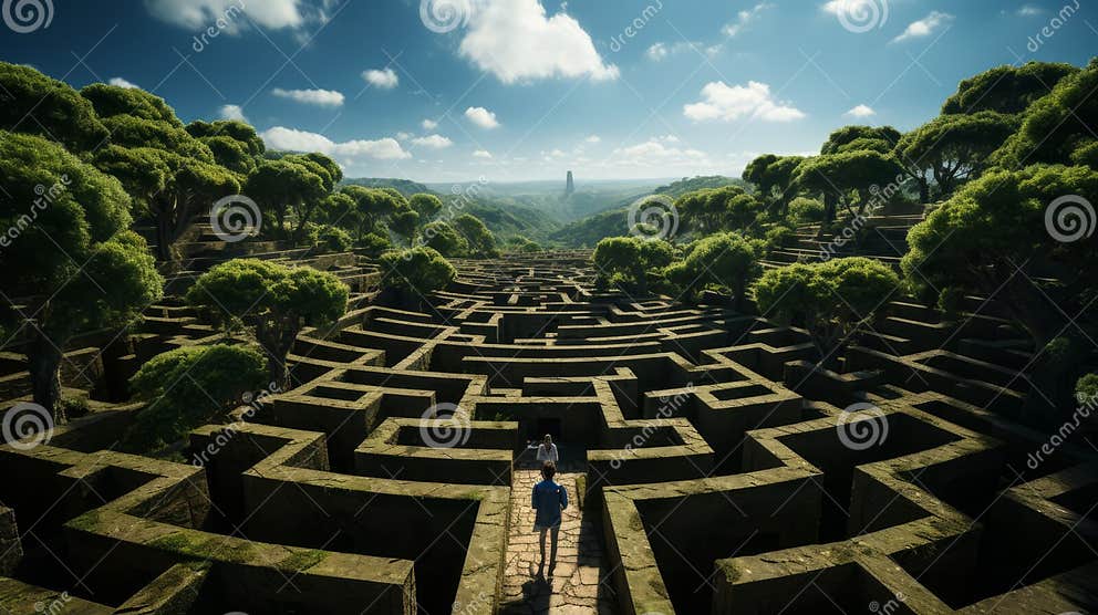 Feeling Lost or Trapped within the Maze Struggle. Generative AI. Stock ...