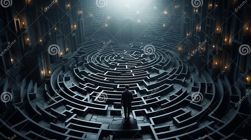 Feeling Lost or Trapped within the Maze Struggle. Generative AI. Stock ...