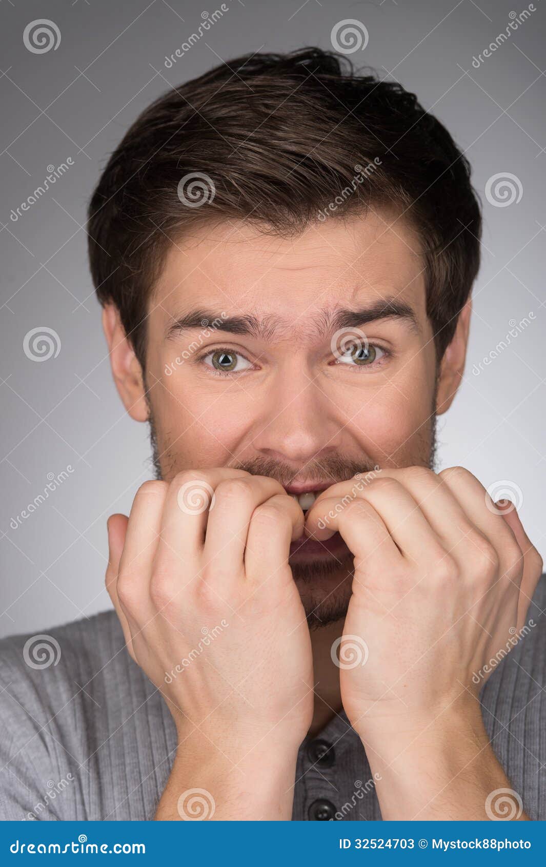 Feeling Scared. Portrait of Scared Young Men Looking at Camera W Stock ...