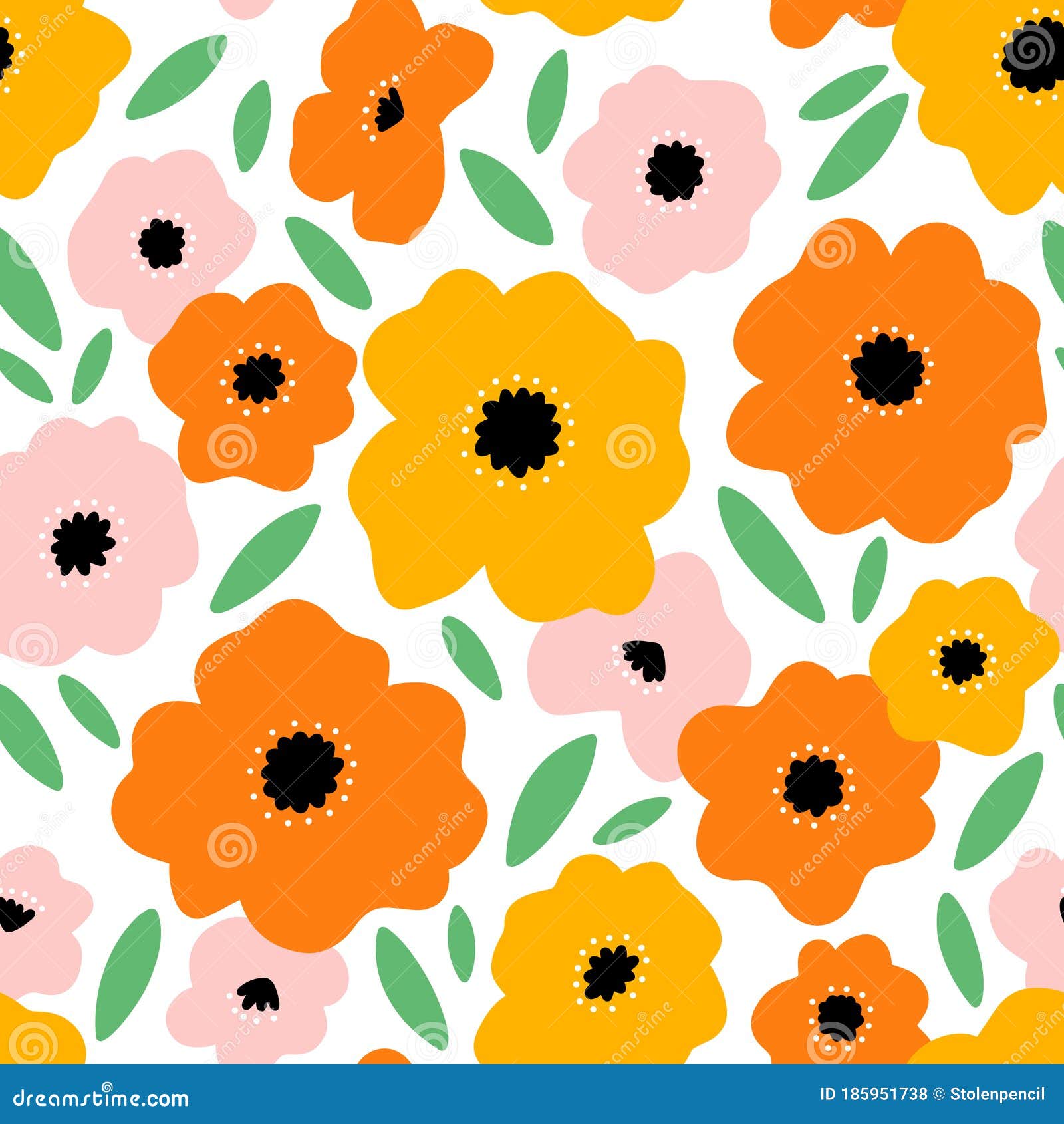 It Feels Like Summer, Beautiful Bright Flowers Vector Seamless Pattern ...