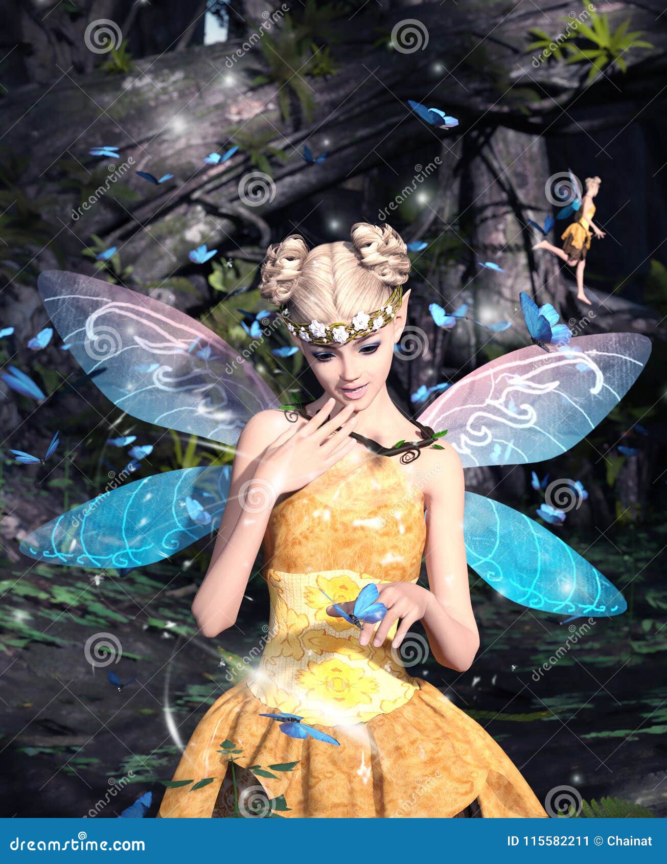 Feen im magischen Wald stock abbildung. Illustration von fliege - 115582211