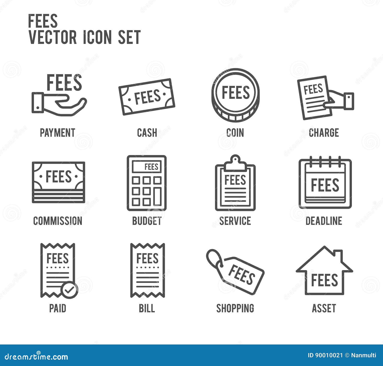 Fees Payment Line Vector Icon Set Stock Vector - Illustration of ...
