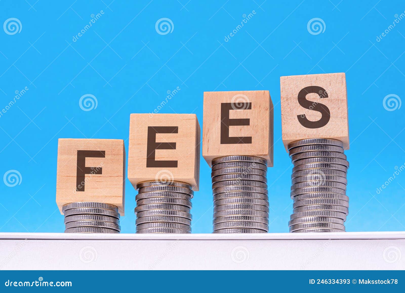 Fees - Text on Wood Cubes Stack with Coins Stock Image - Image of ...