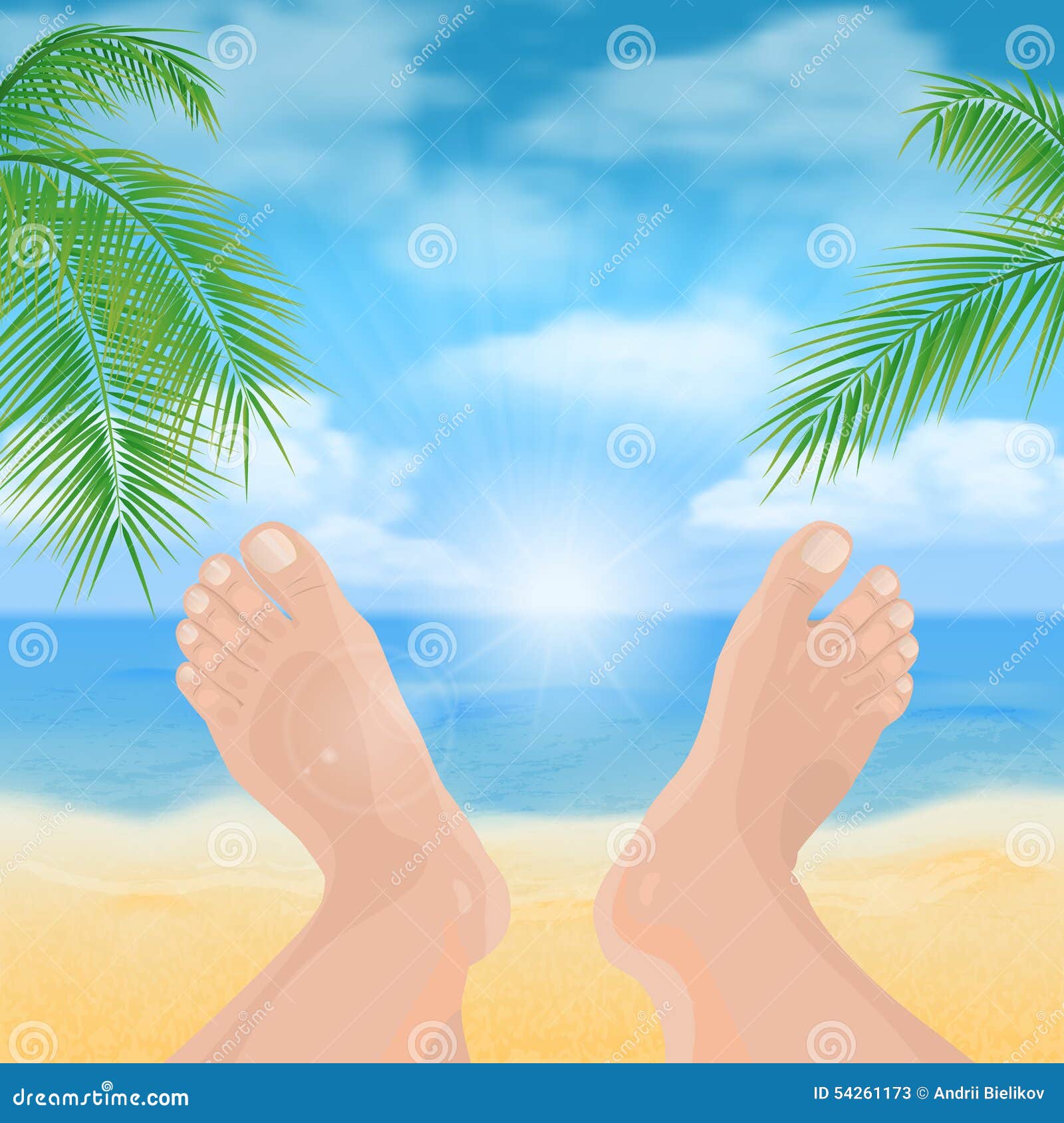 Feet on the beach stock vector. Illustration of rest - 54261173