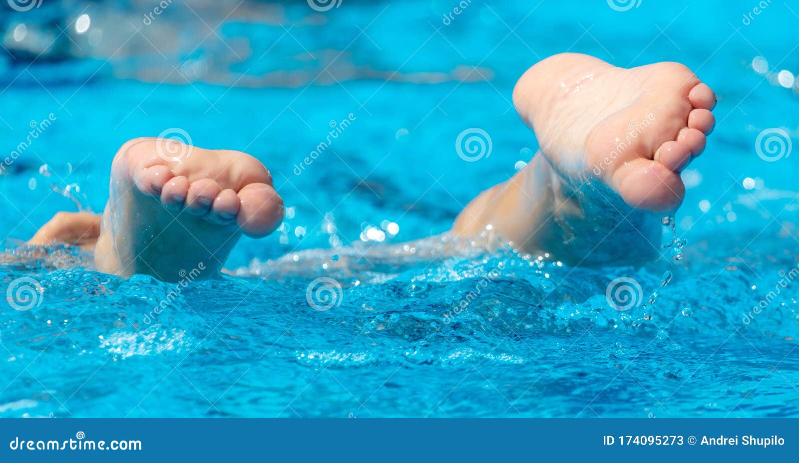 Feet in the Blue Water of the Pool Stock Image - Image of blue, water ...