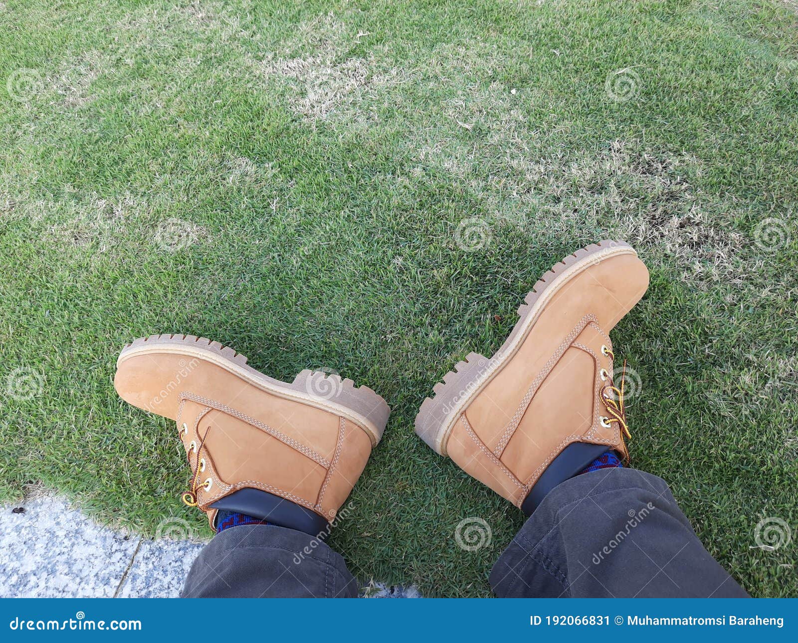 Feet and Boot on the Green Grass. Stock Image - Image of green, boot ...
