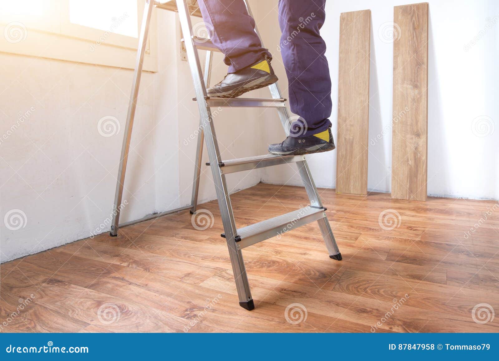 Feet of a Carpenter Ready for Work on a Ladder Stock Photo - Image of ...