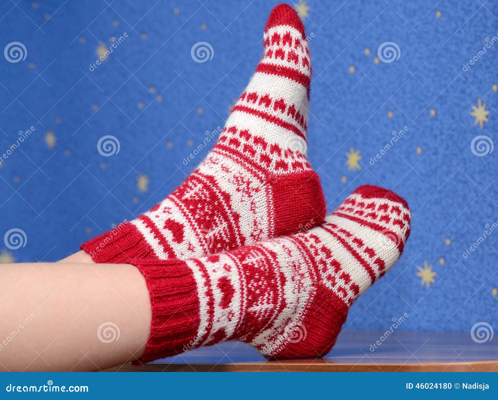 Feet with Christmas Socks on the Desk at Home Stock Photo - Image of ...