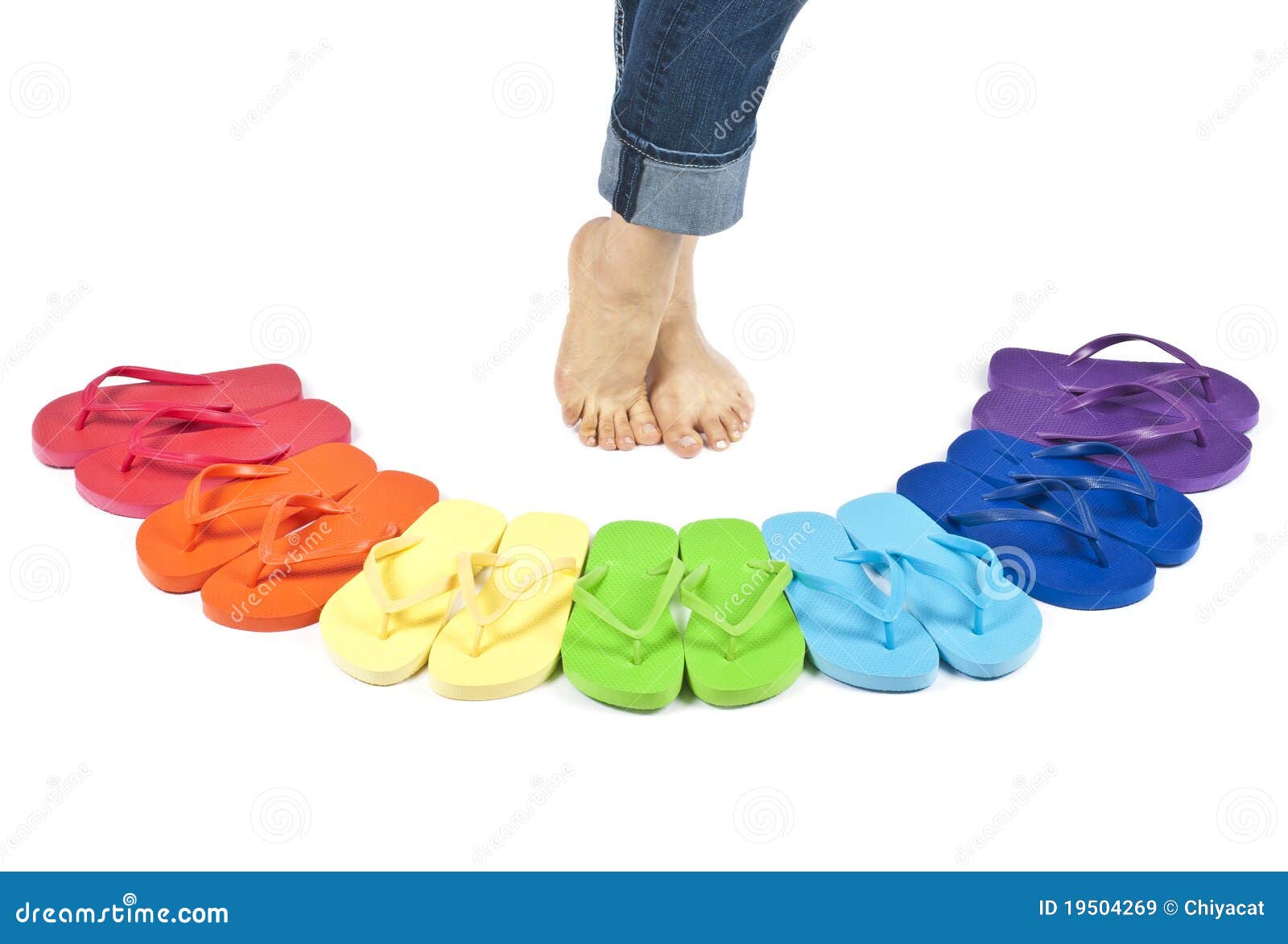 Feet and Colorful Flip Flops Isolated on White Stock Image - Image of ...