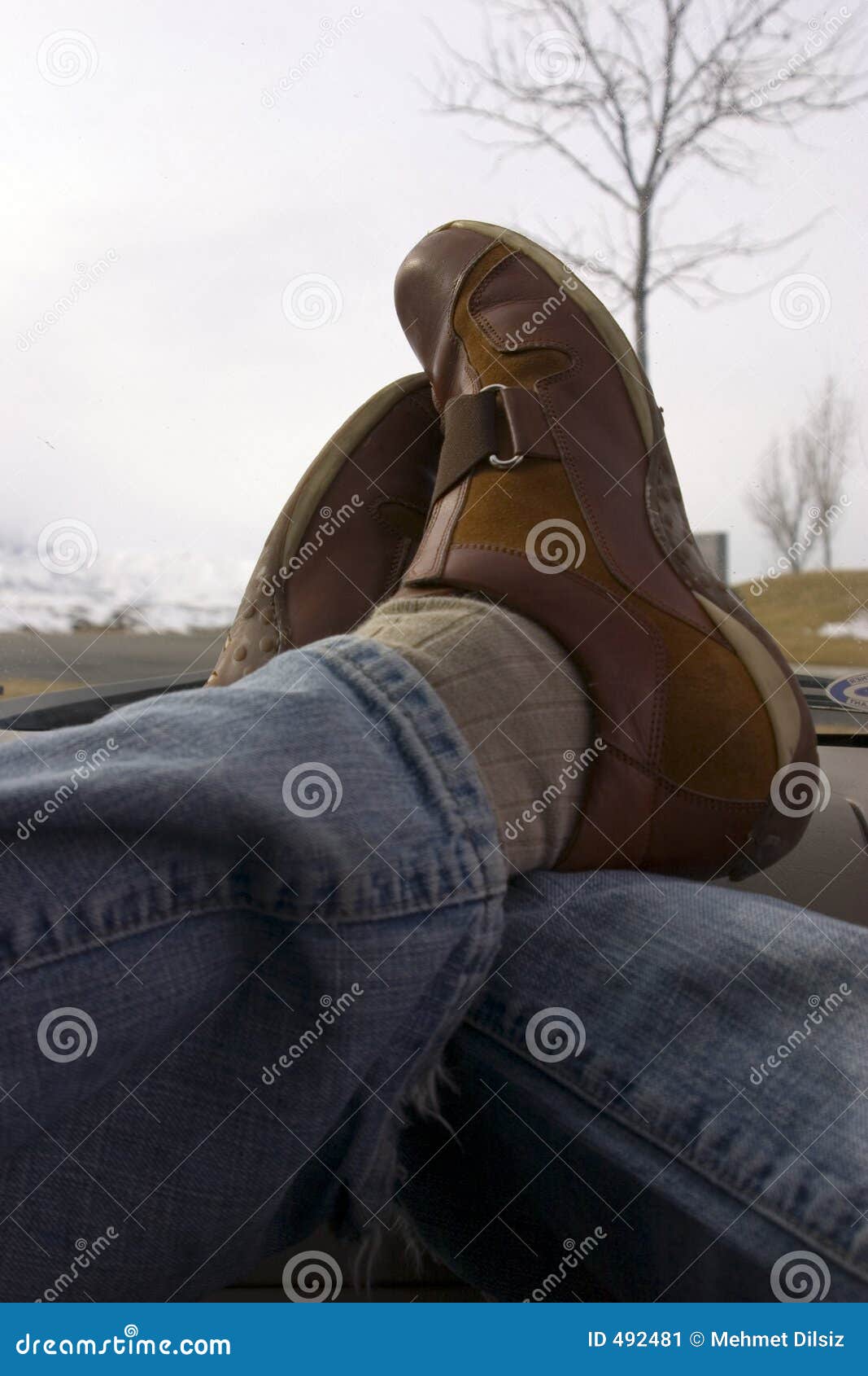 Feet Crossed Over on the Dashboard Relaxing Stock Image - Image of ...
