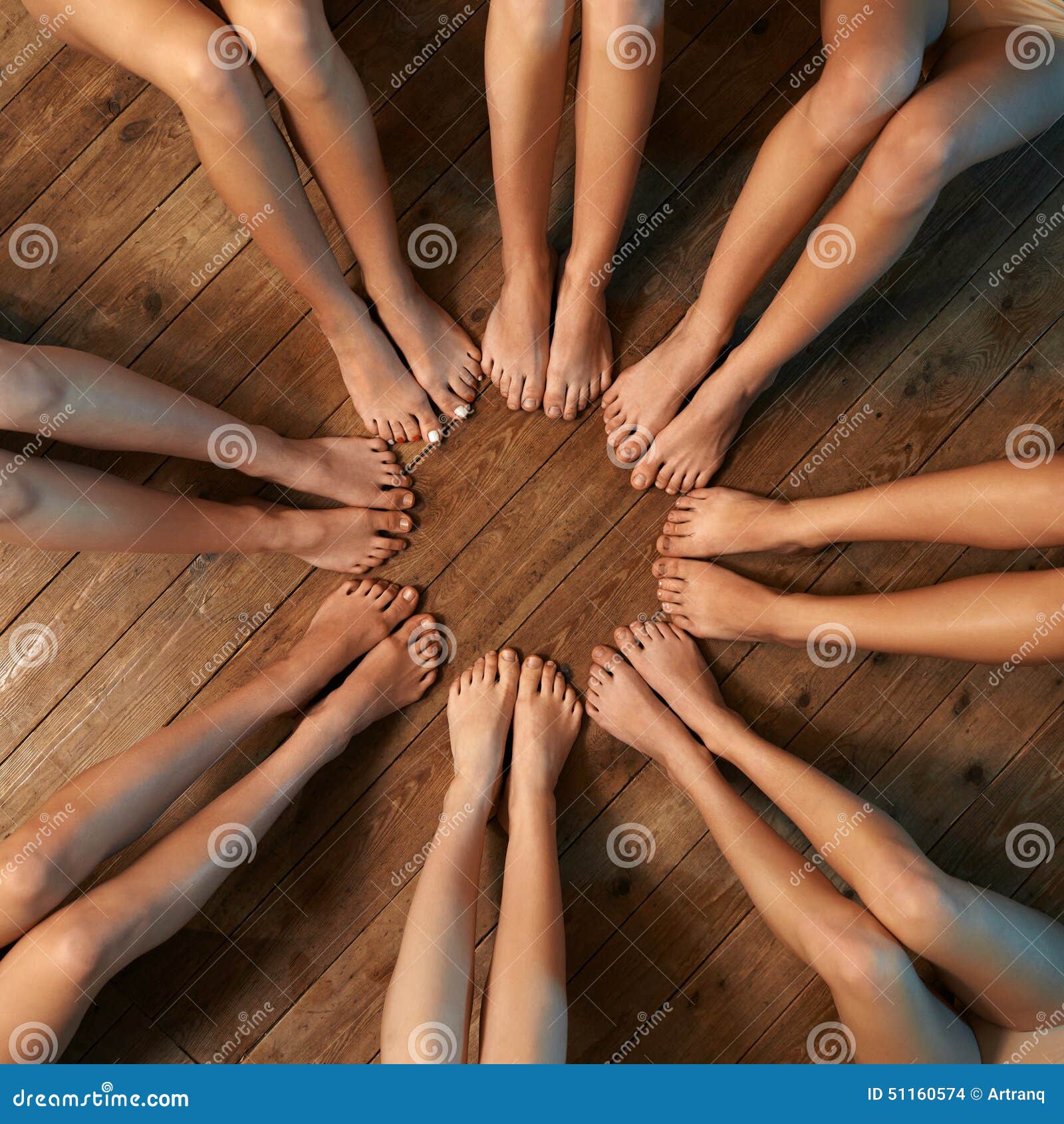 Feet of Dancers Seated Circle on Floor Stock Photo - Image of knees ...