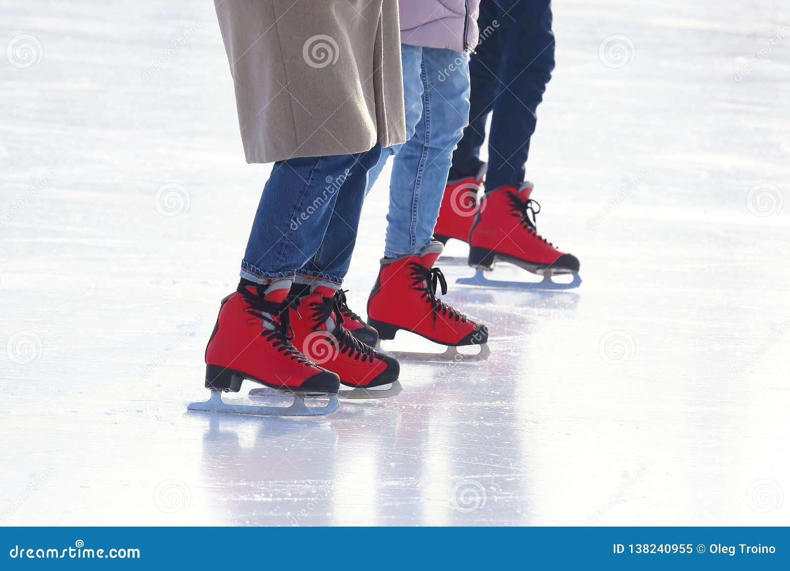 Feet of Different People Skating on the Ice Rink Stock Image - Image of ...