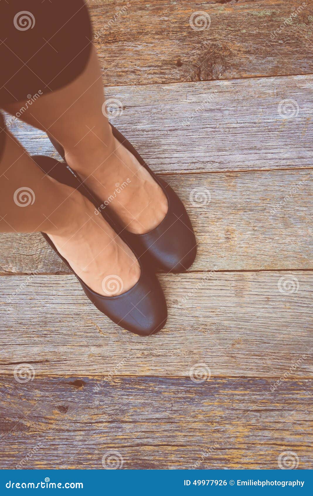 Feet. First-Person View on Rustic Wood Background. Stock Photo - Image ...