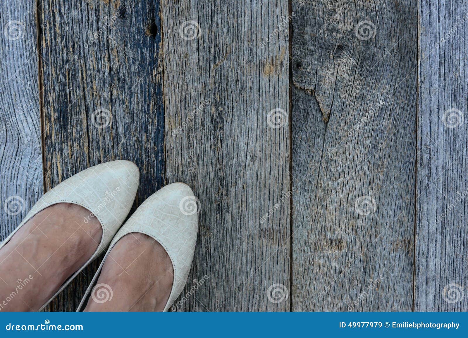 Feet. First-Person View on Rustic Wood Background. Stock Image - Image ...