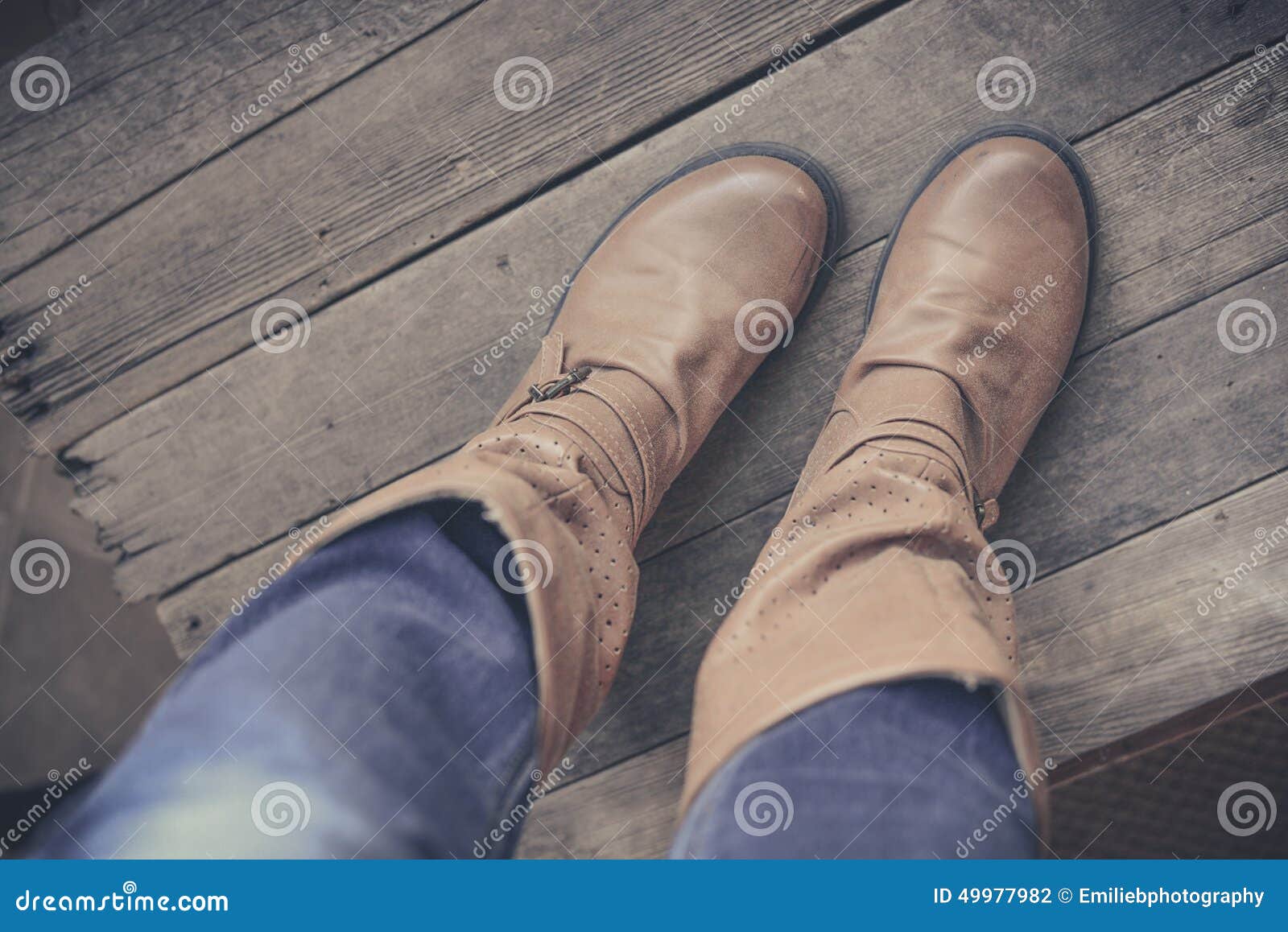 Feet. First-Person View on Rustic Wood Background. Stock Photo - Image ...