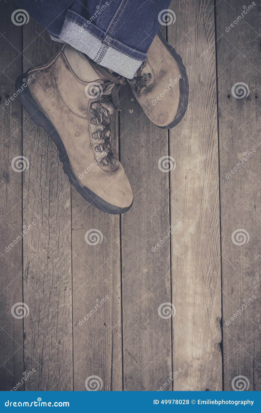 Feet. First-Person View on Rustic Wood Background. Stock Photo - Image ...