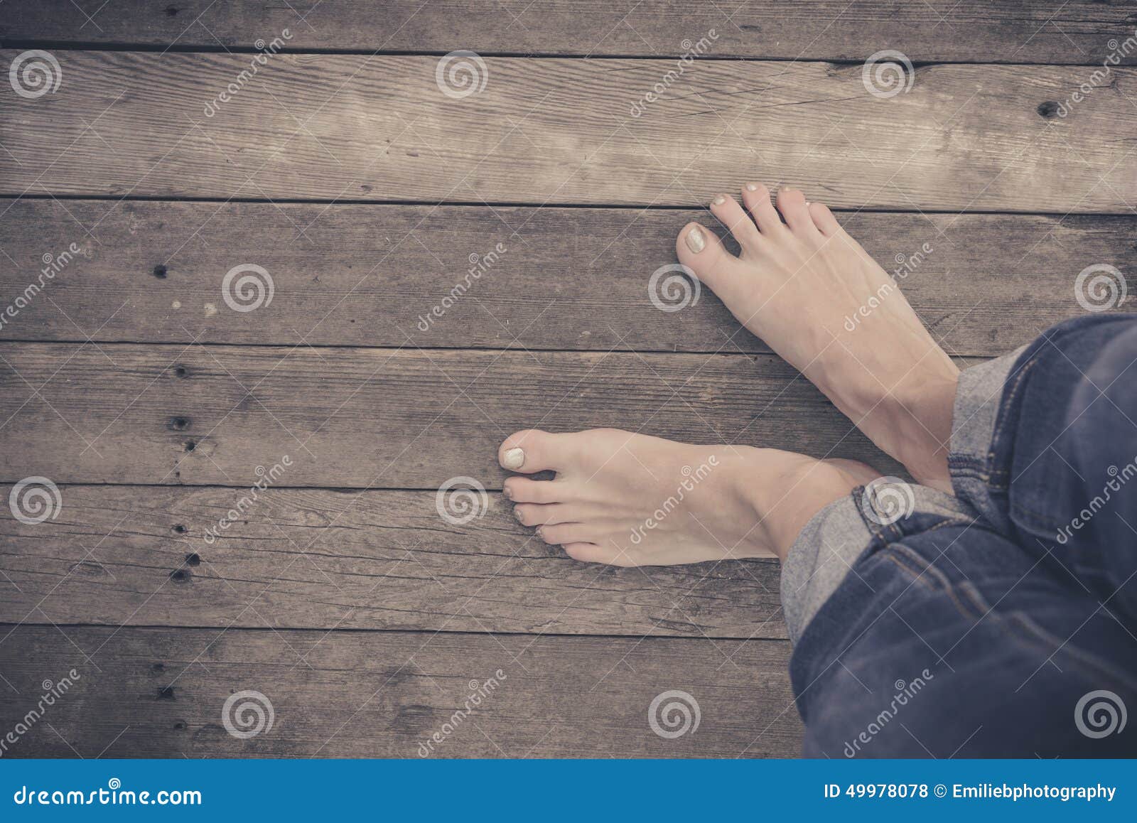 Feet. First-Person View on Rustic Wood Background. Stock Photo - Image ...