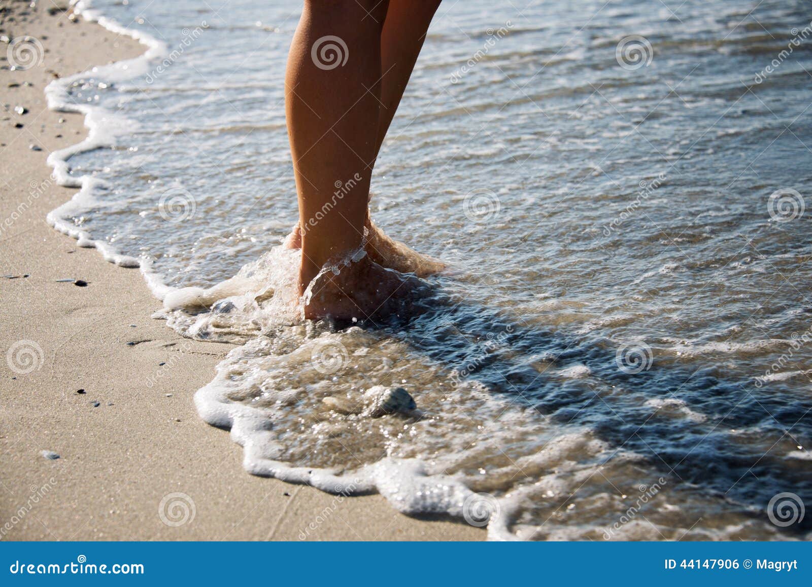 Feet of the Girl Walking in Sea Waves Stock Photo - Image of girl ...