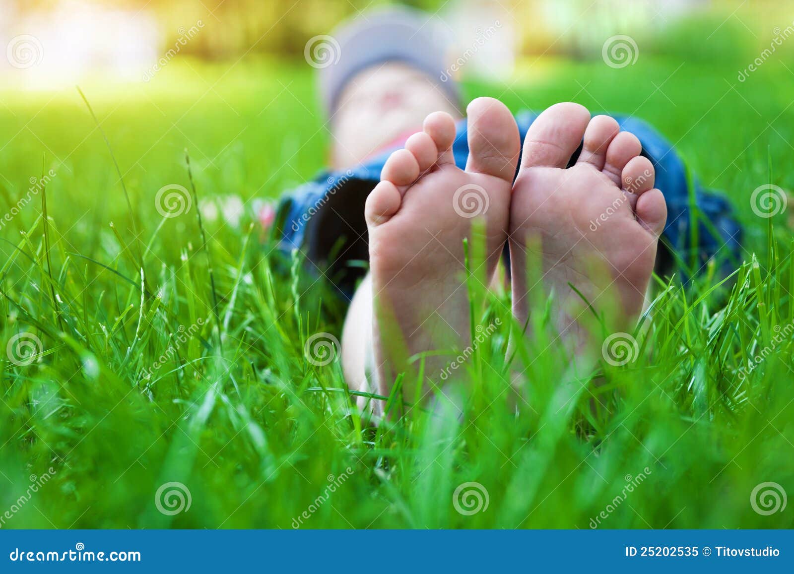 Feet on Grass. Family Picnic in Spring Park Stock Image - Image of ...