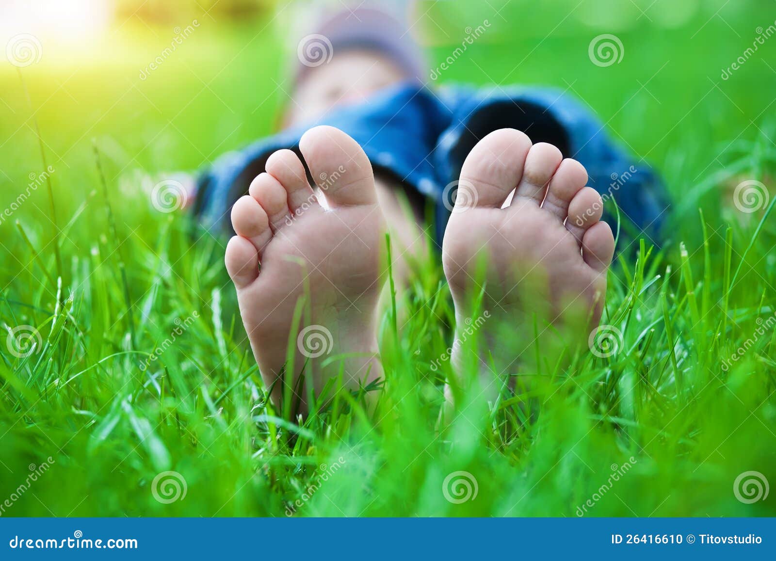 Feet on Grass. Family Picnic in Spring Park Stock Photo - Image of ...