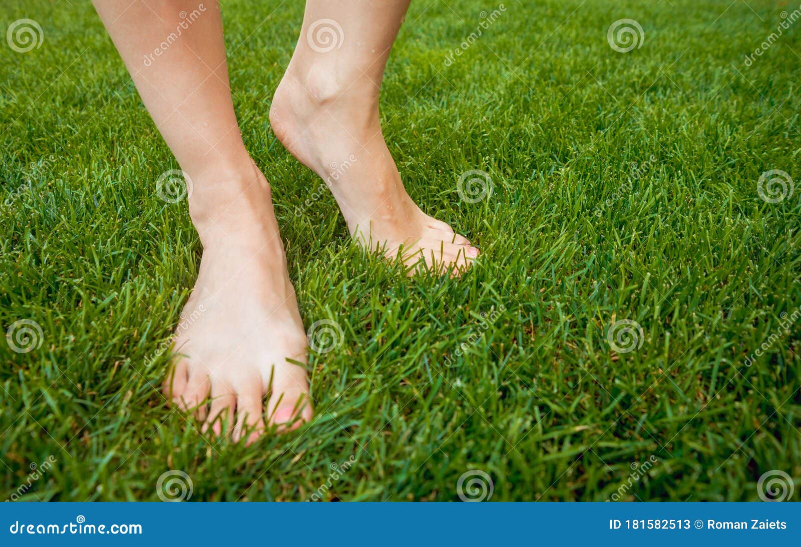 Feet on the Green Grass. Natural Background. Stock Image - Image of ...