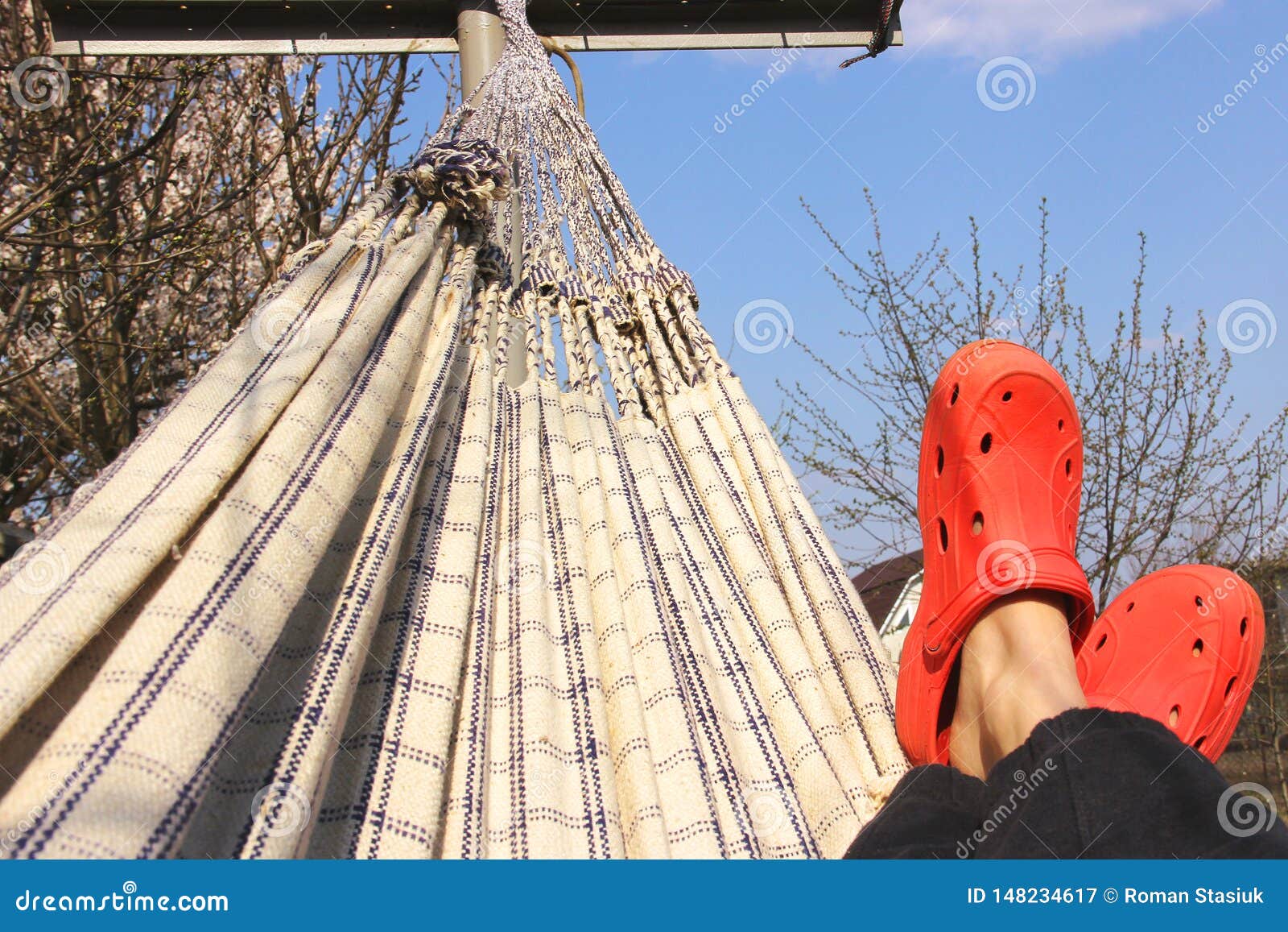 Feet on a Hammock. Rest on a Hammock Stock Image - Image of green ...
