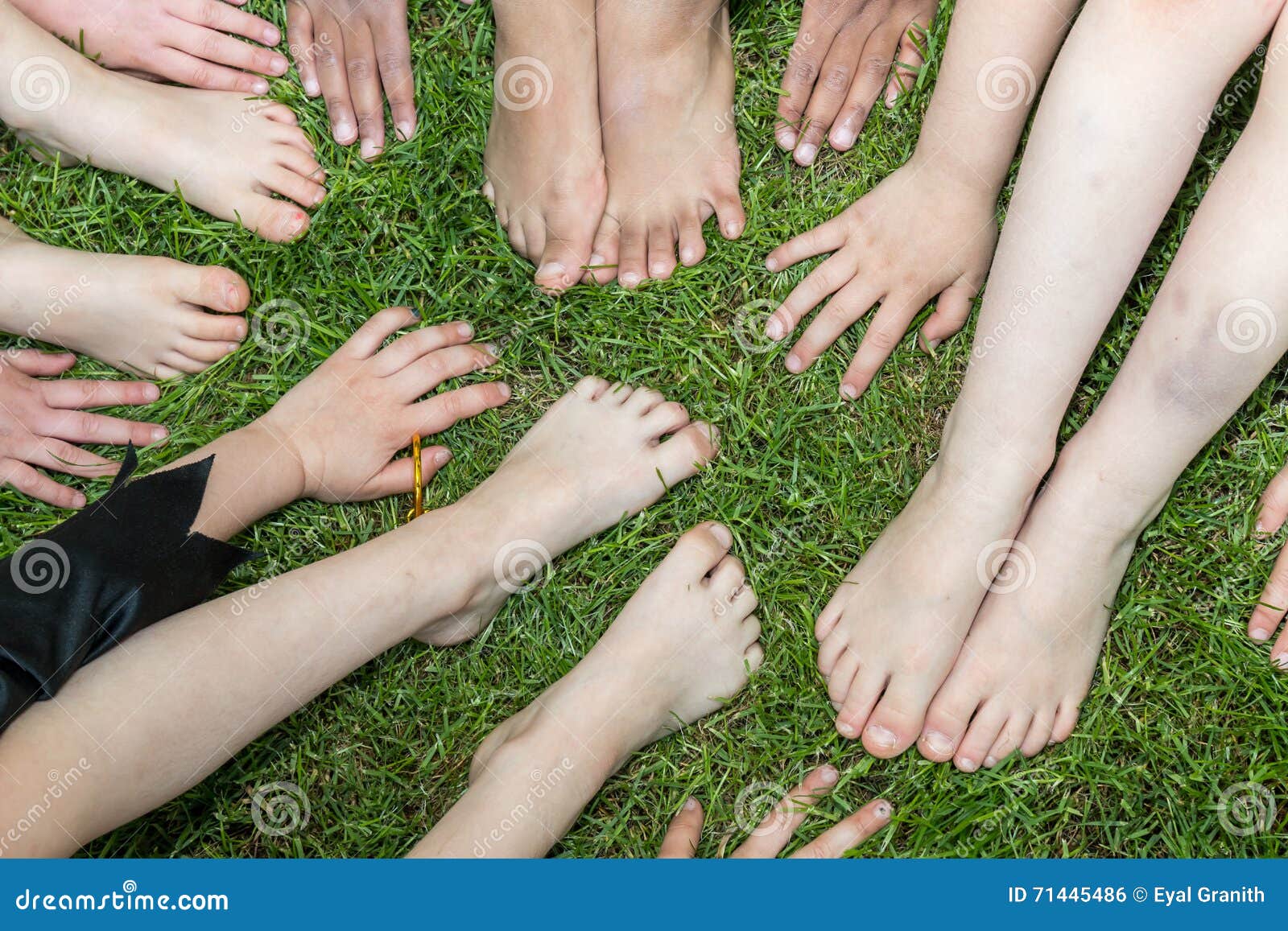 Feet and Hands of Kids on the Lawn Stock Photo - Image of field, baby ...