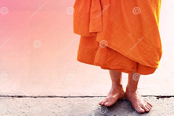 The Feet and Legs of a Monk Standing Barefoot Stock Photo - Image of ...