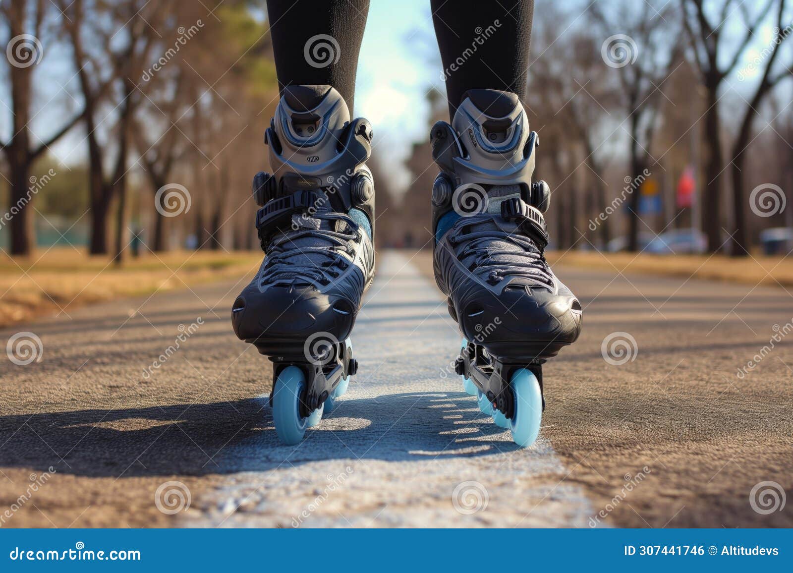Feet in Rollerblades at a Park Paths Start Line Stock Photo - Image of ...