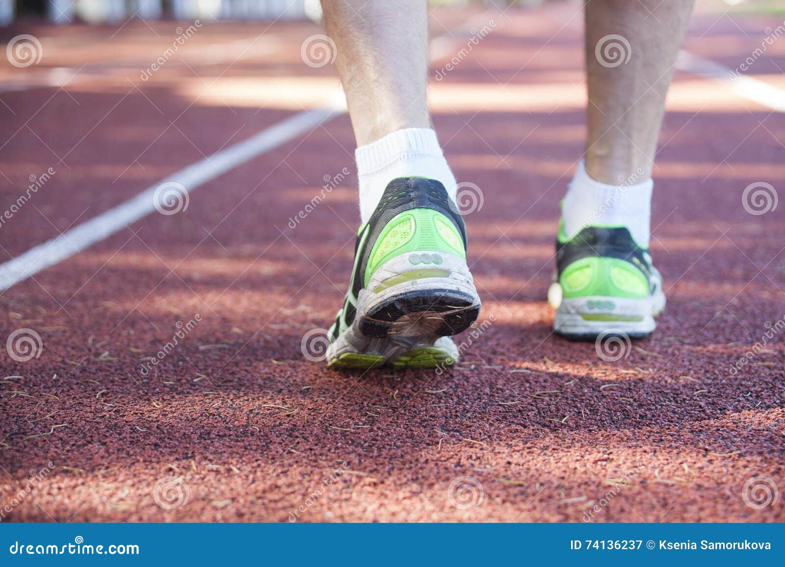 Feet in Running Shoes on Stadium Running Path Stock Image - Image of ...