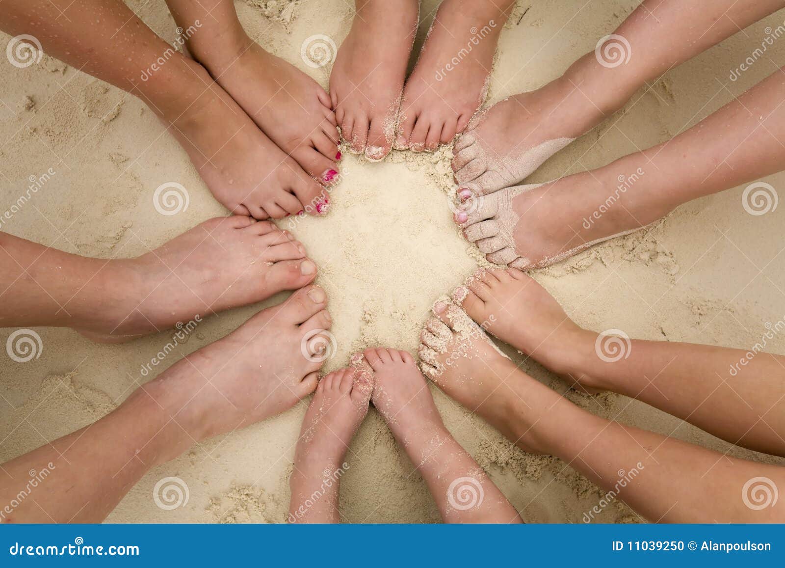 Feet On Sea Sand Beach Background. Top View. Closeup Of Barefoot Woman ...