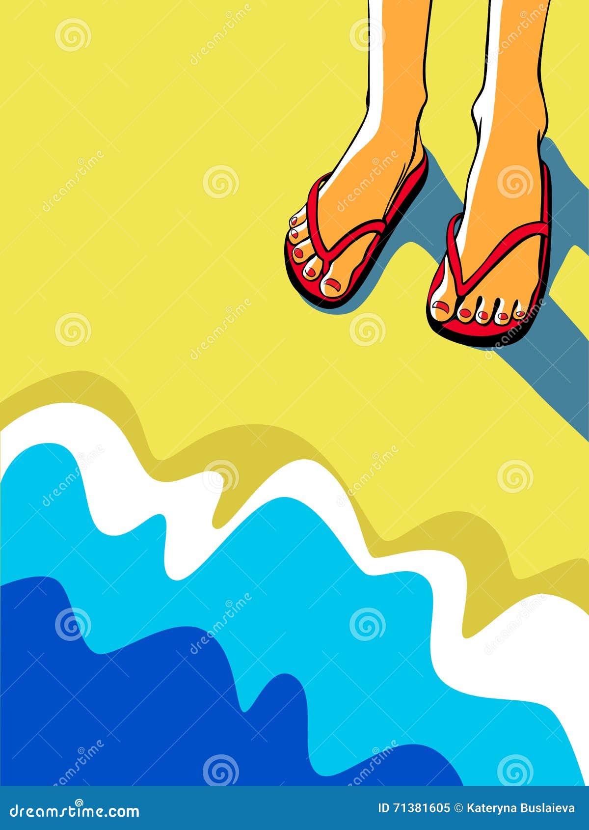 Feet on a Sandy Beach Near the Sea. Stock Vector - Illustration of ...