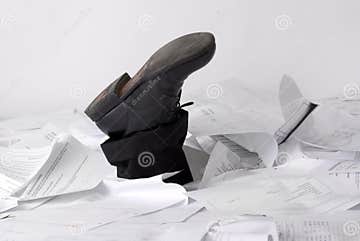 Feet Stikking Out of Papers Stock Image - Image of overload, data: 9079945
