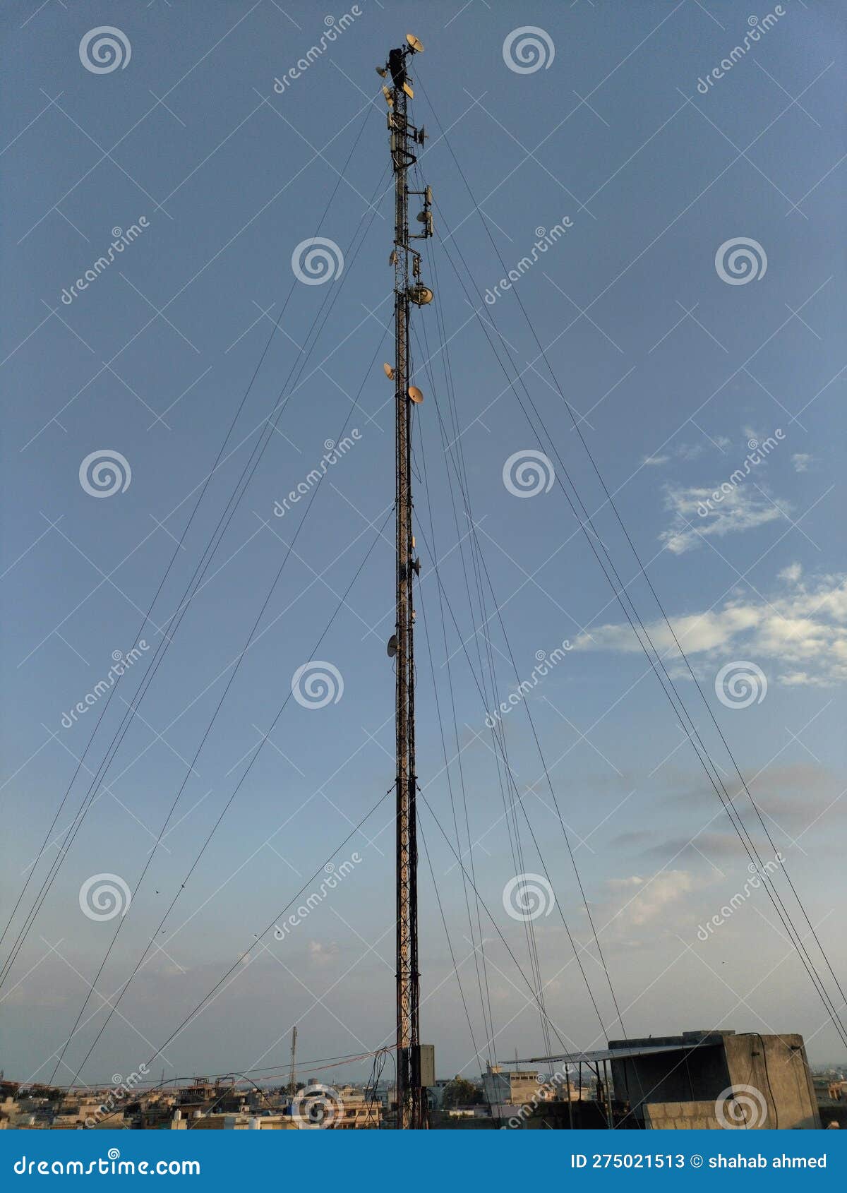 100 Feet Tower with Blue Sky and Clouds Stock Image - Image of tower ...