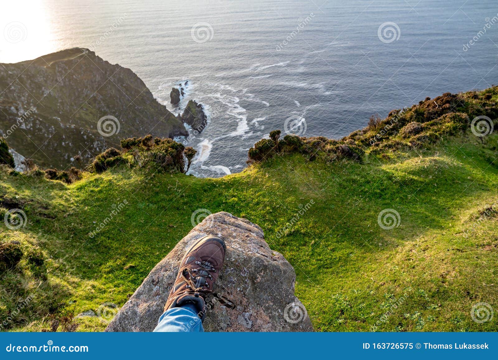 Feet Trekking Boots on Rocky Cliff Edge Stock Image - Image of freedom ...