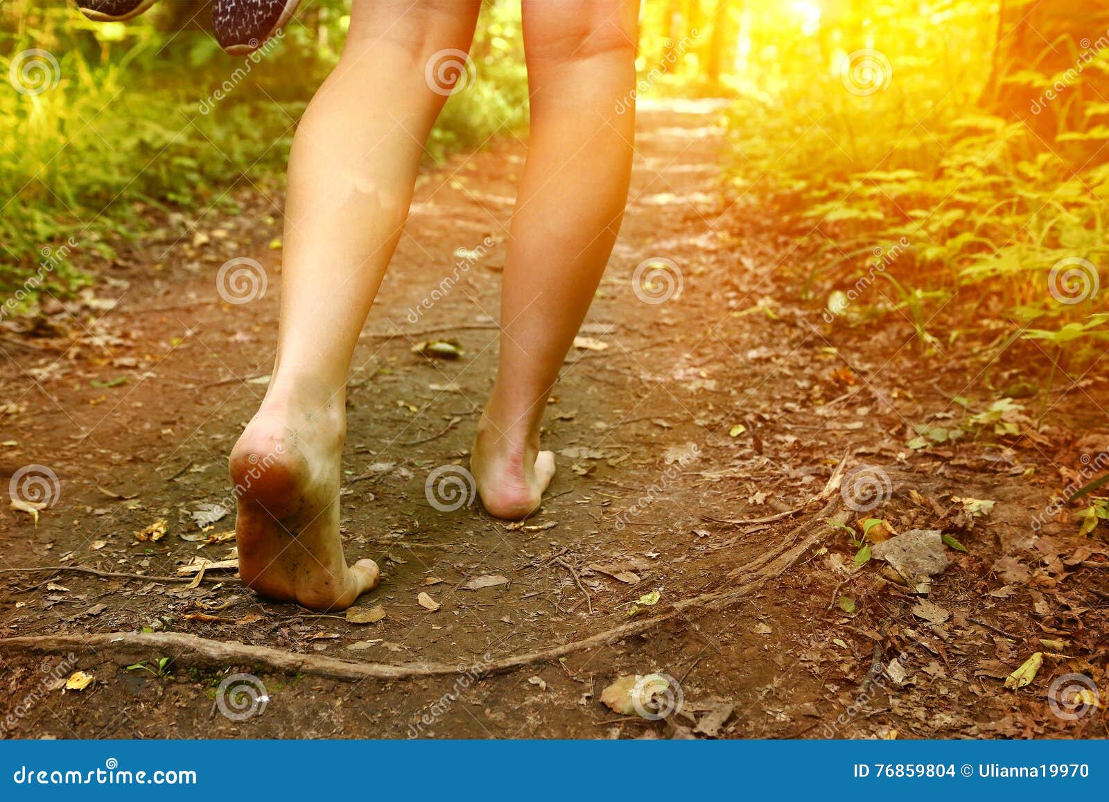 Feet Walking Along the Forest Path Close Up Photo Stock Photo - Image ...