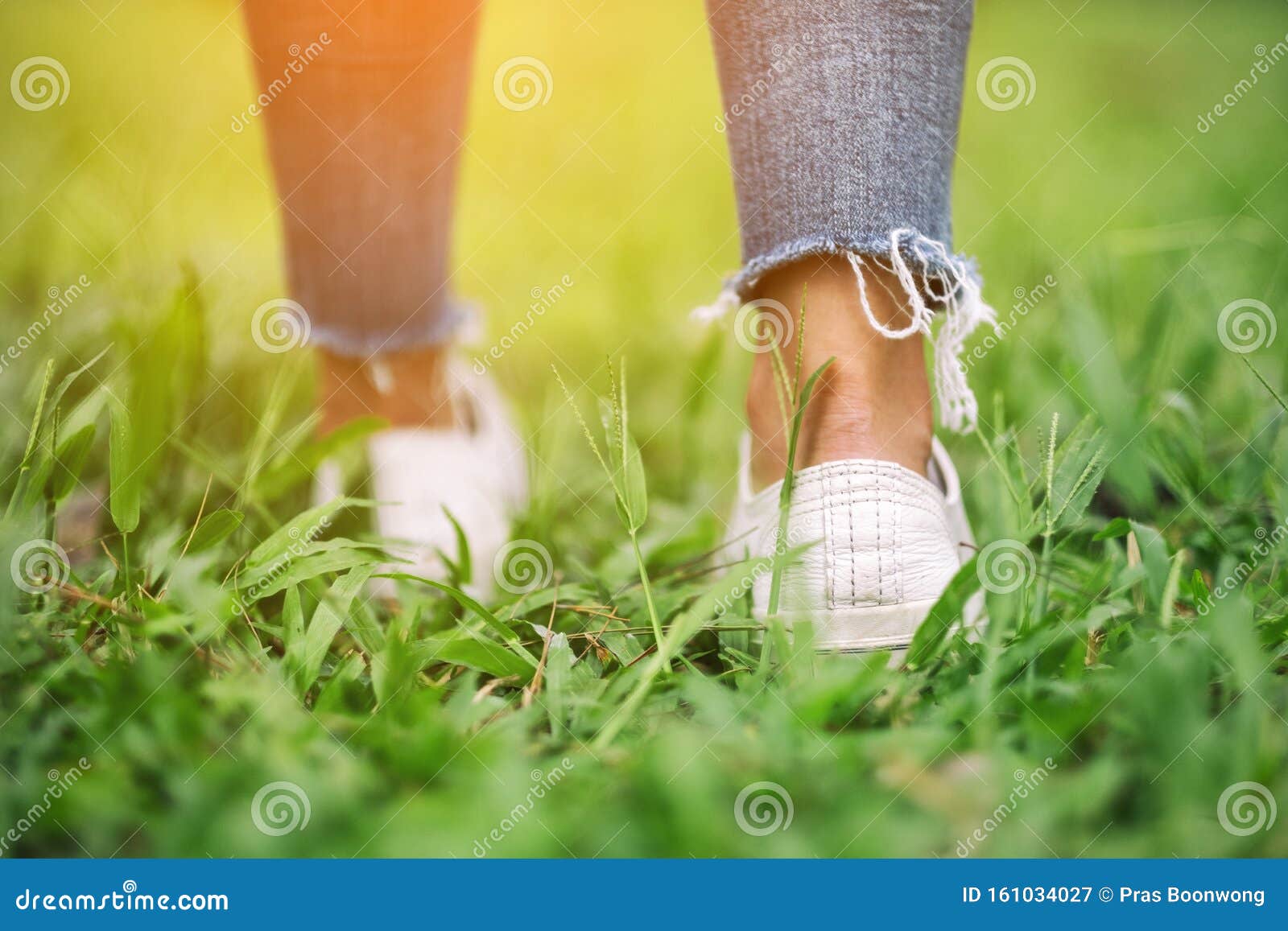 A Feet Walking on a Green Grass Stock Image - Image of rear, concept ...