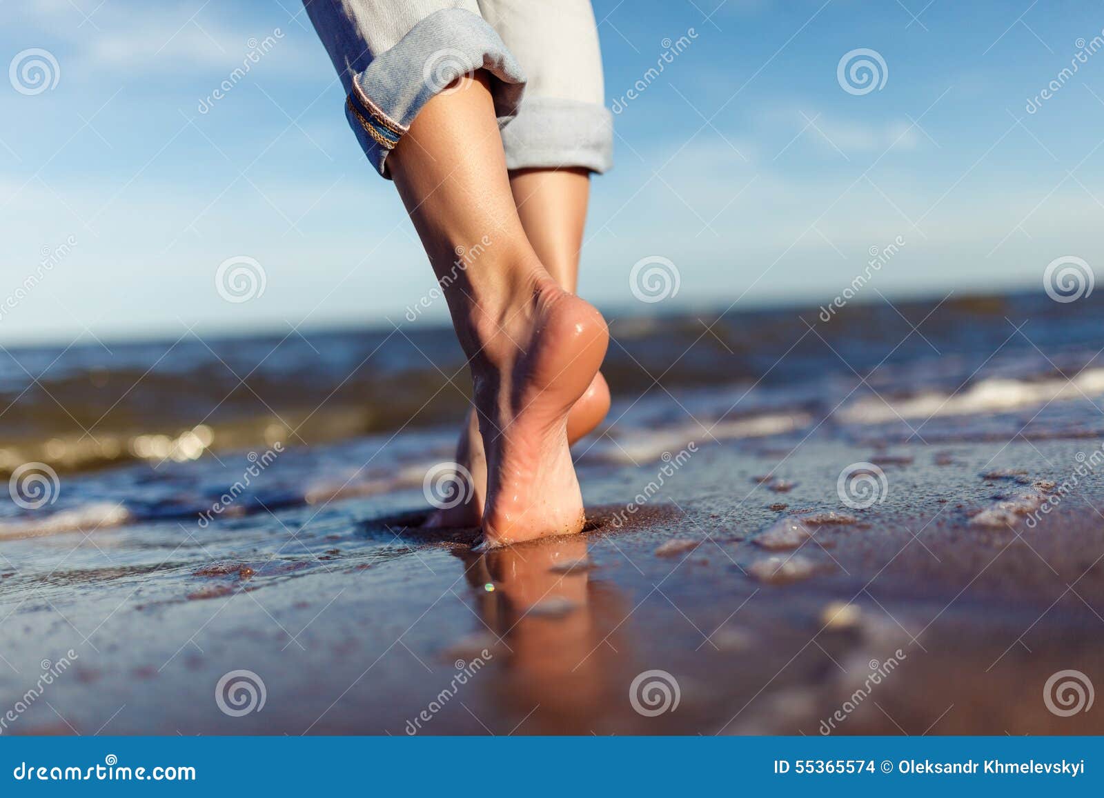 Feet of Woman in the Sea Waves Stock Photo - Image of barefoot ...