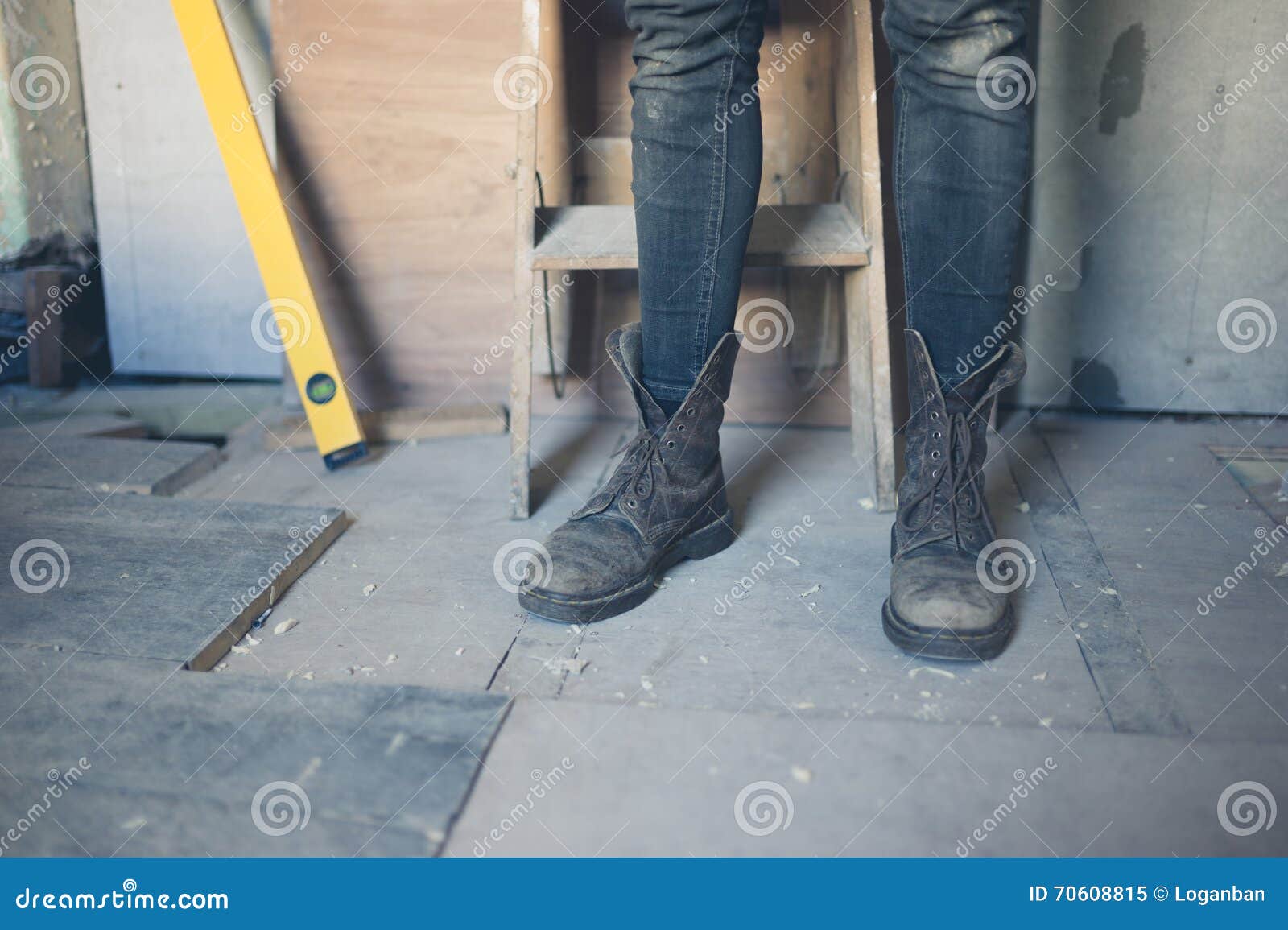 Feet of Worker on Construction Site Stock Image - Image of building ...